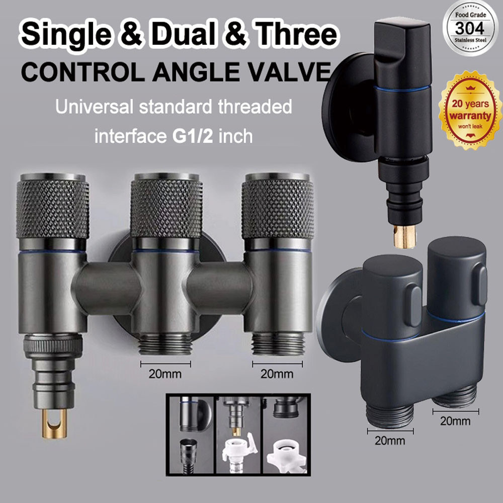 2025 New Aluminum Alloy 3 Way One-in Three-out Angle Valve for Bathroom ...