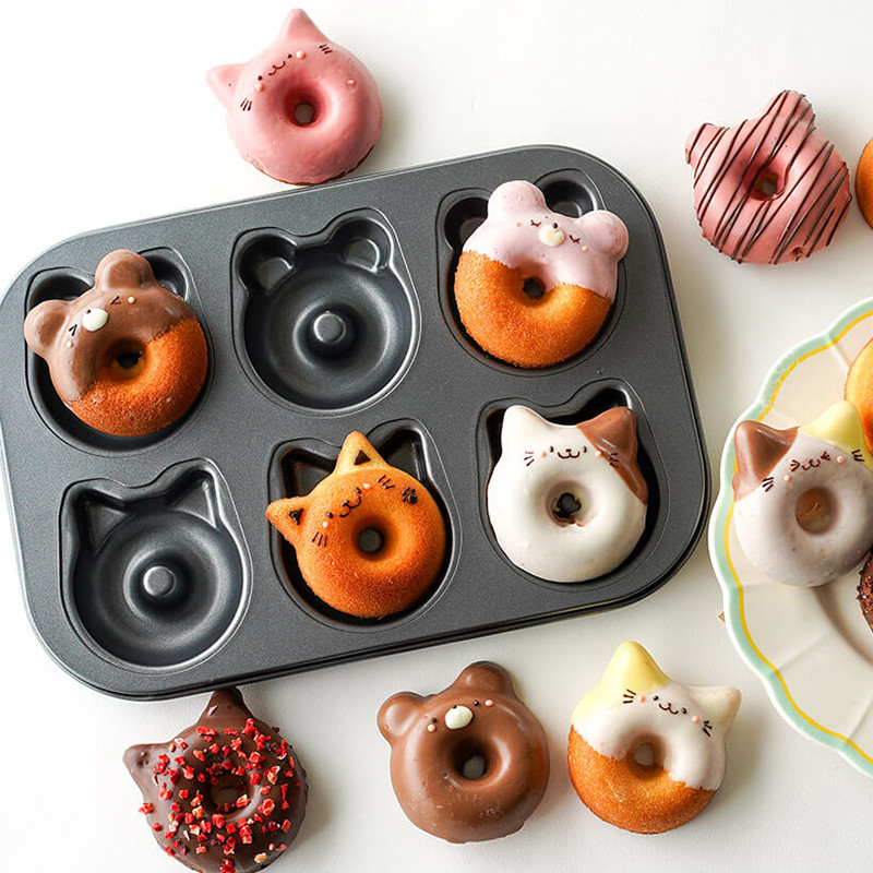 Cotta Cartoon Cat Bear Donut Baking Pan 6-Link Cake Oven Acuan Tidak ...