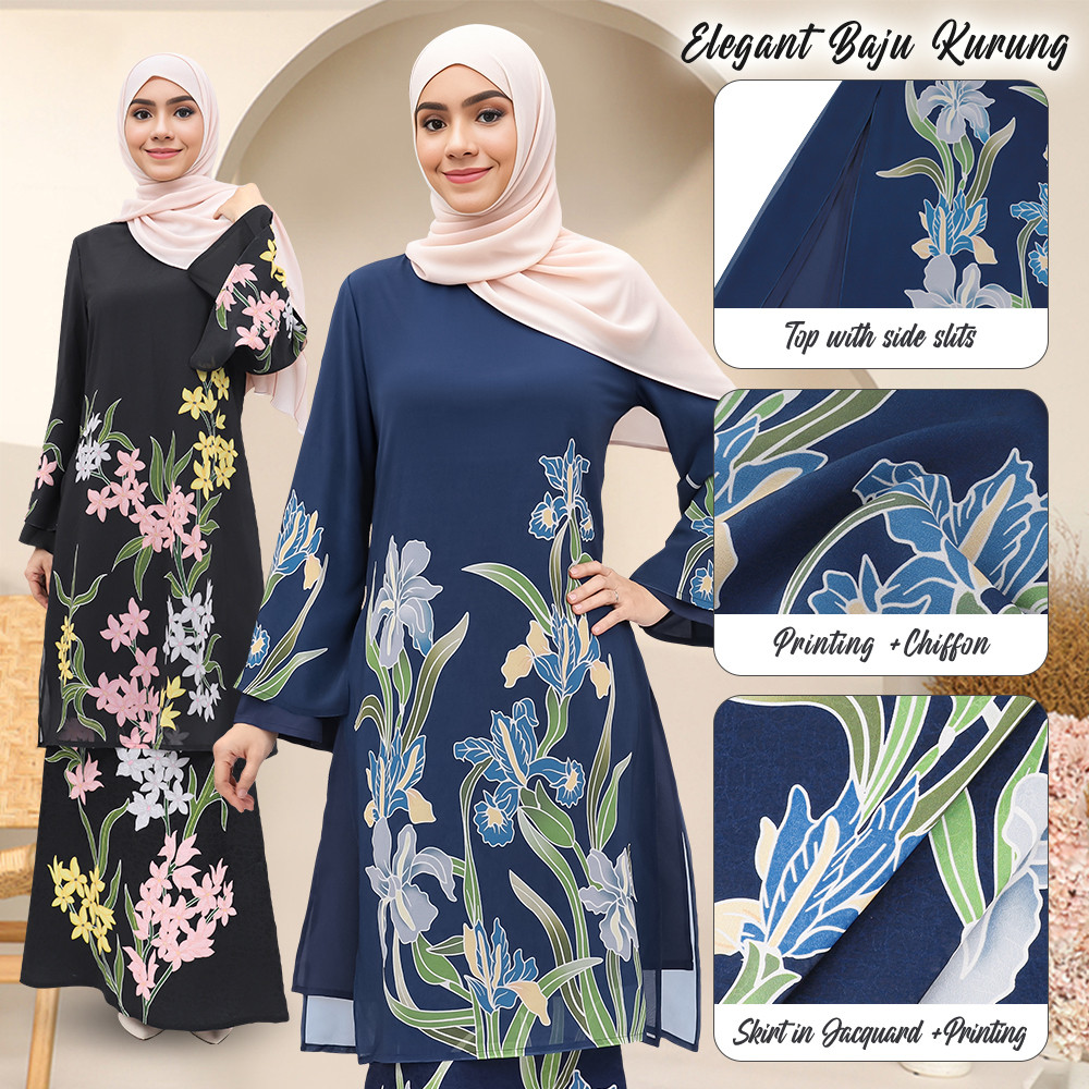 【READY STOCK】Baju Kebarung Labuh Chiffon Jacquard Floral Jubah Baju ...