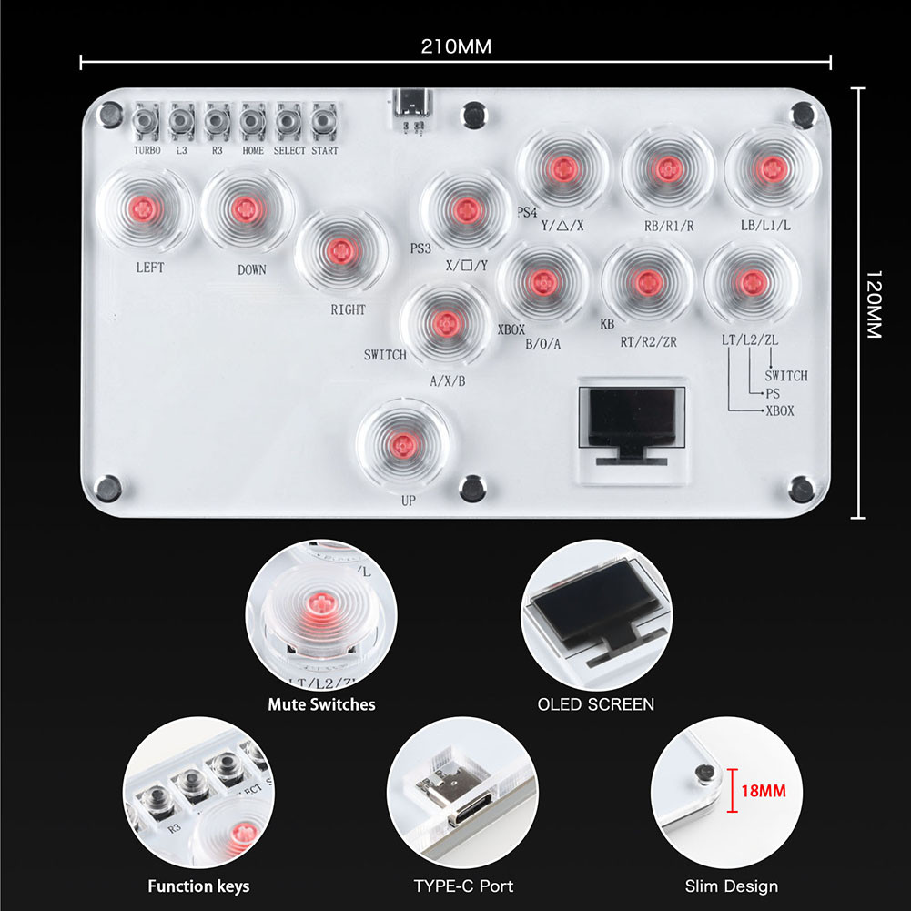 Arcade Joystick 12Keys All-Button Mini Fighting Game Arcade Stick ...