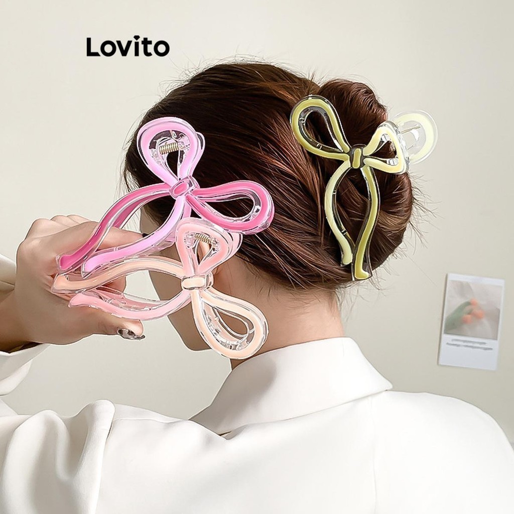 Lovito Casual Hair Clips Plain Bow Colorblock Drip Glaze Hair Clips for ...