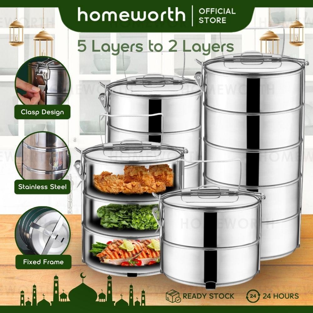 HOMEWORTH 2/3/4/5 Tier Food Carrier Storage Container Multilayer ...