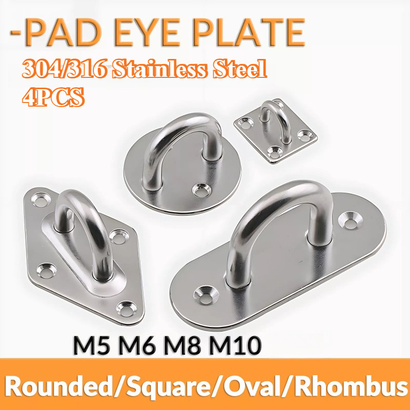 4PCS 304/316 Stainless Steel Pad Eye Plate Staple Ceiling Wall Mount ...