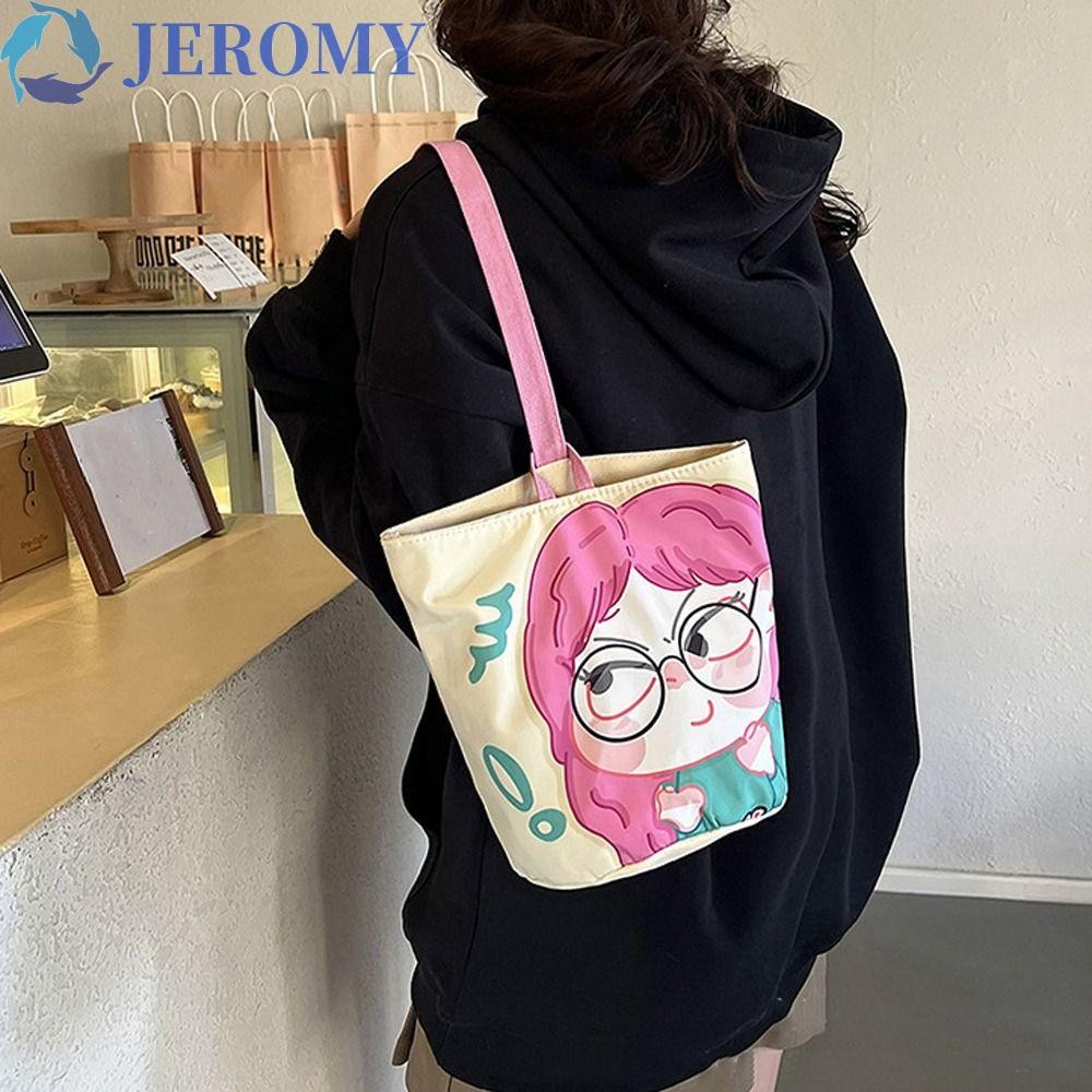 JEROMY Cartoon Canvas Bucket Bag, Panda Cat Rabbit Print Handbag, Cute ...