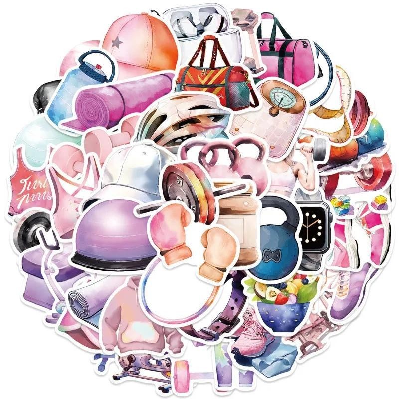 50pcs Pink Fitness Gear Stickers Cartoon DIY Helmet Motorcycle Cute ...