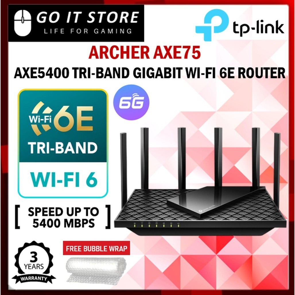 TP-Link Router Archer AXE75 AXE5400 Tri-Band Gigabit Wi-Fi 6E 6GHz Tri-Band Wireless WiFi ...