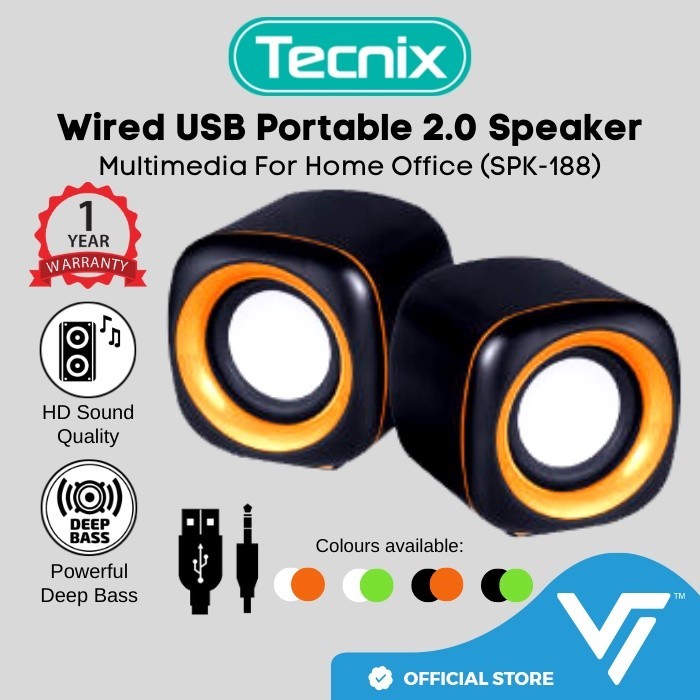 TECNIX SPK-188 Wired USB AUX Small 2.0 Speaker | For PC Computer Laptop ...
