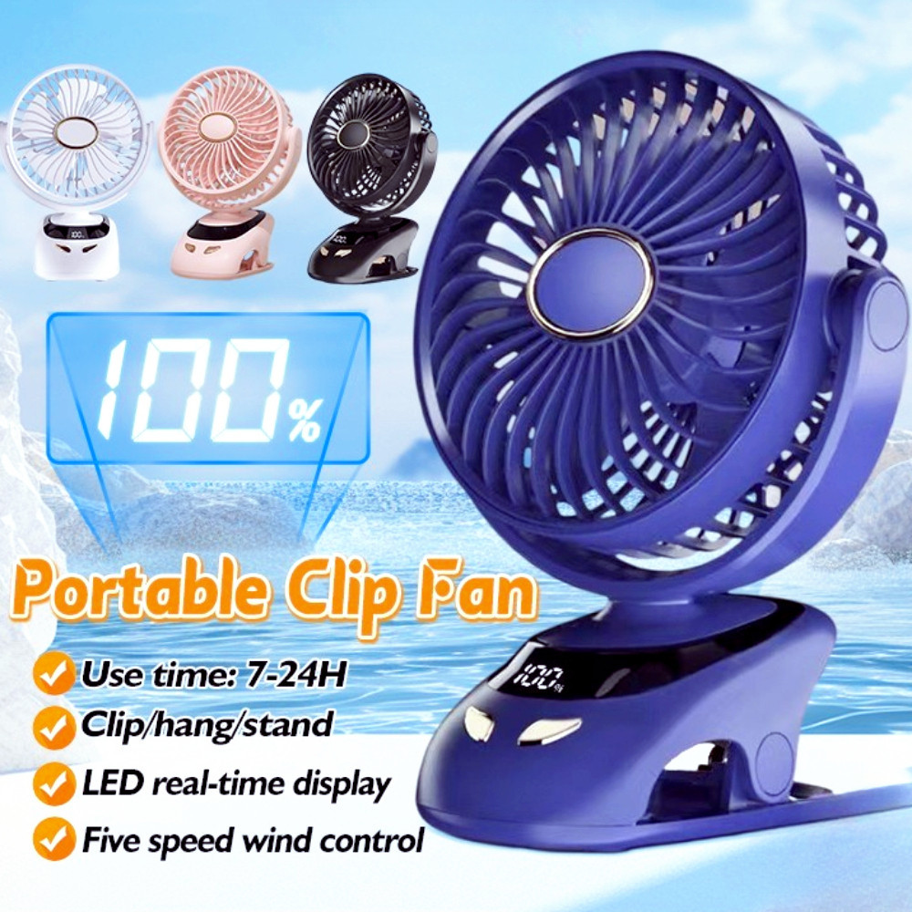 Portable Clip Fan Rechargeable Mini Fan Clip Fan with LED Digital ...