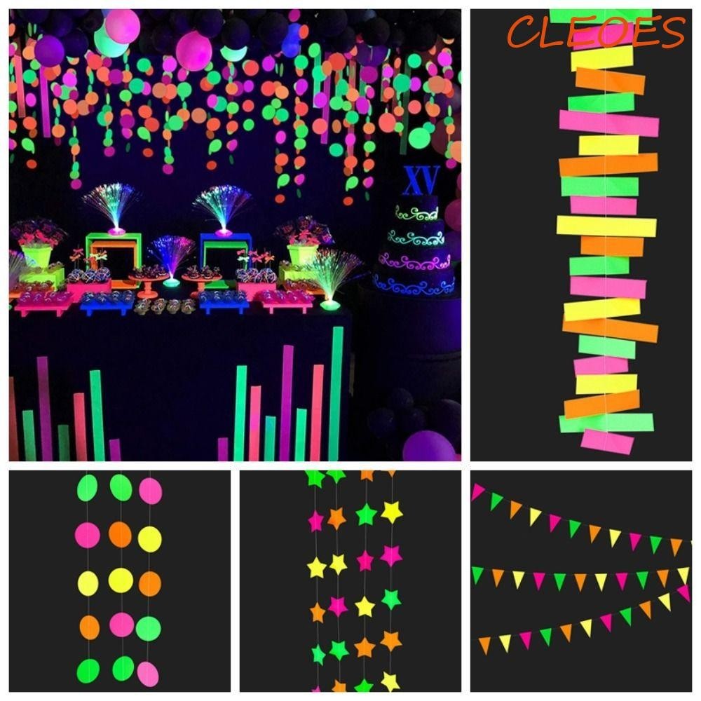 CLEOES Round Pentagram Fluorescent Banner, Fluorescent Paper 2m Neon ...