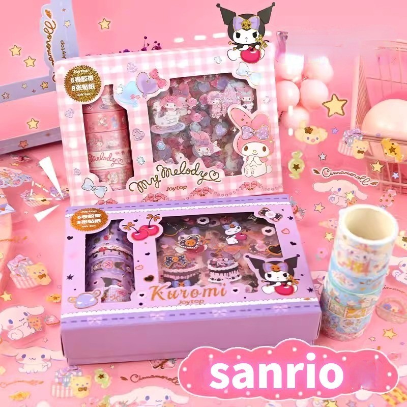 Sanrio 6 Rolls of Tape 8 Stickers Set Cartoon Cute Hello Kitty Kuromi ...