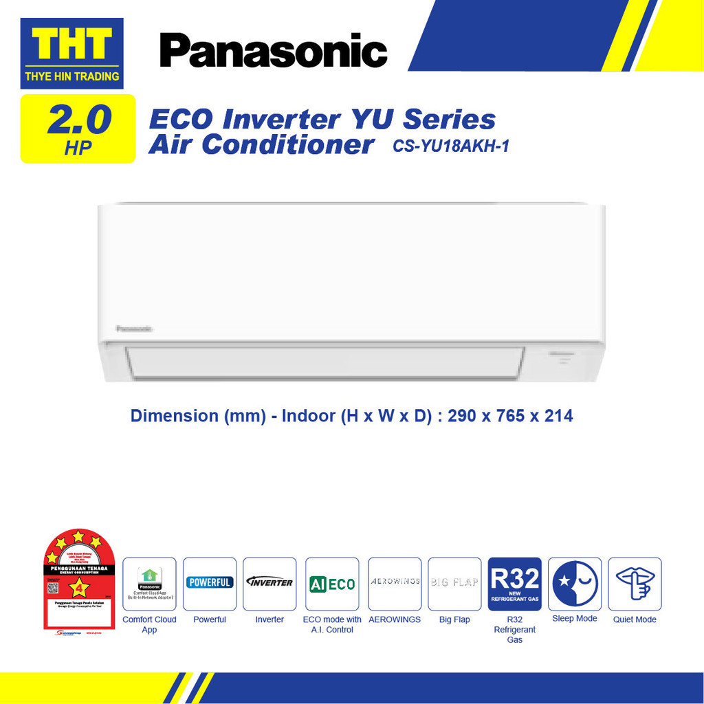 Panasonic 2HP Eco Inverter YU Series Air Conditioner CS-YU18AKH-1 ...