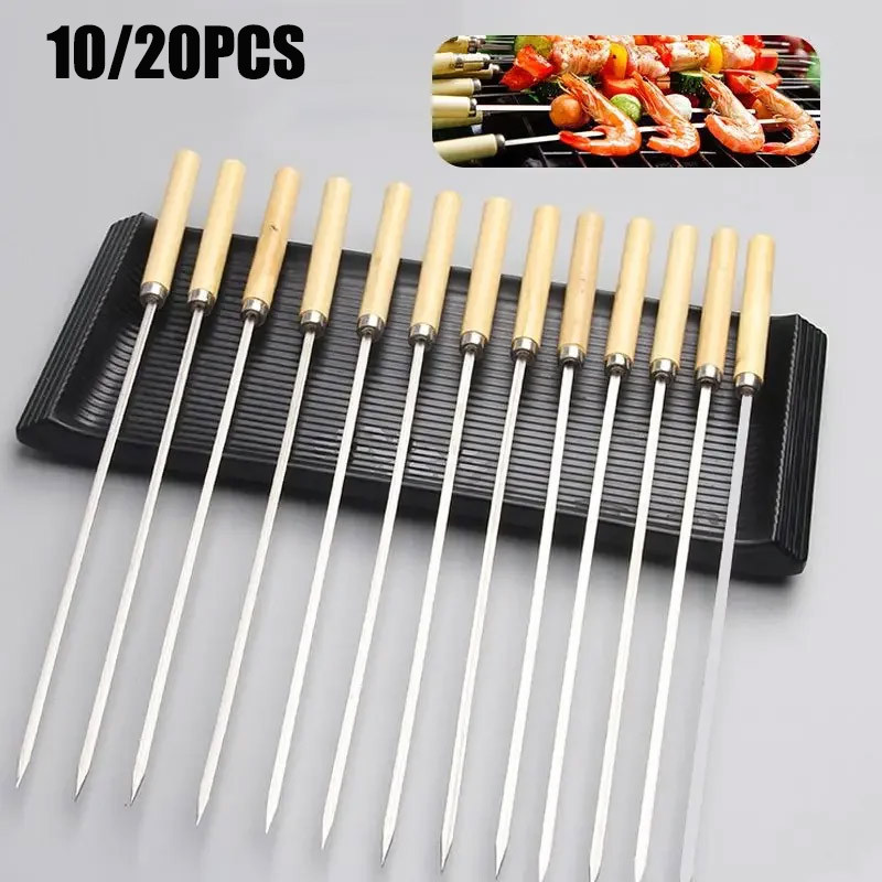 20PCS BBQ SKEWER Reusable Stainless Steel Skewer Stick Roasting Needle ...