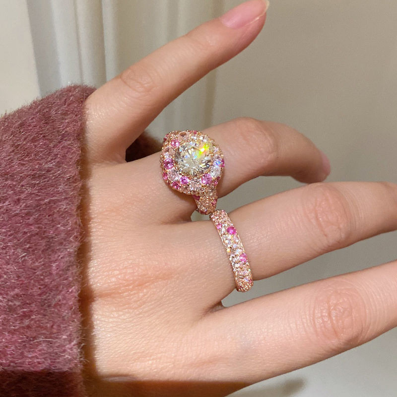 Gradient Pink Diamond Cocktail Diamond Ring Wedding Simulation ...