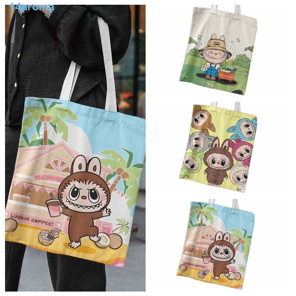 AROMA Labubu Canvas Bag, Labubu Tote Bag Large Capacity Labubu Shoulder ...
