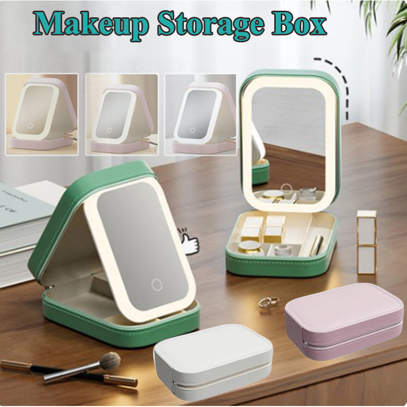 Makeup Storage Box with Led Mirror Smart LED Cosmetic Mirror 3 Color ...