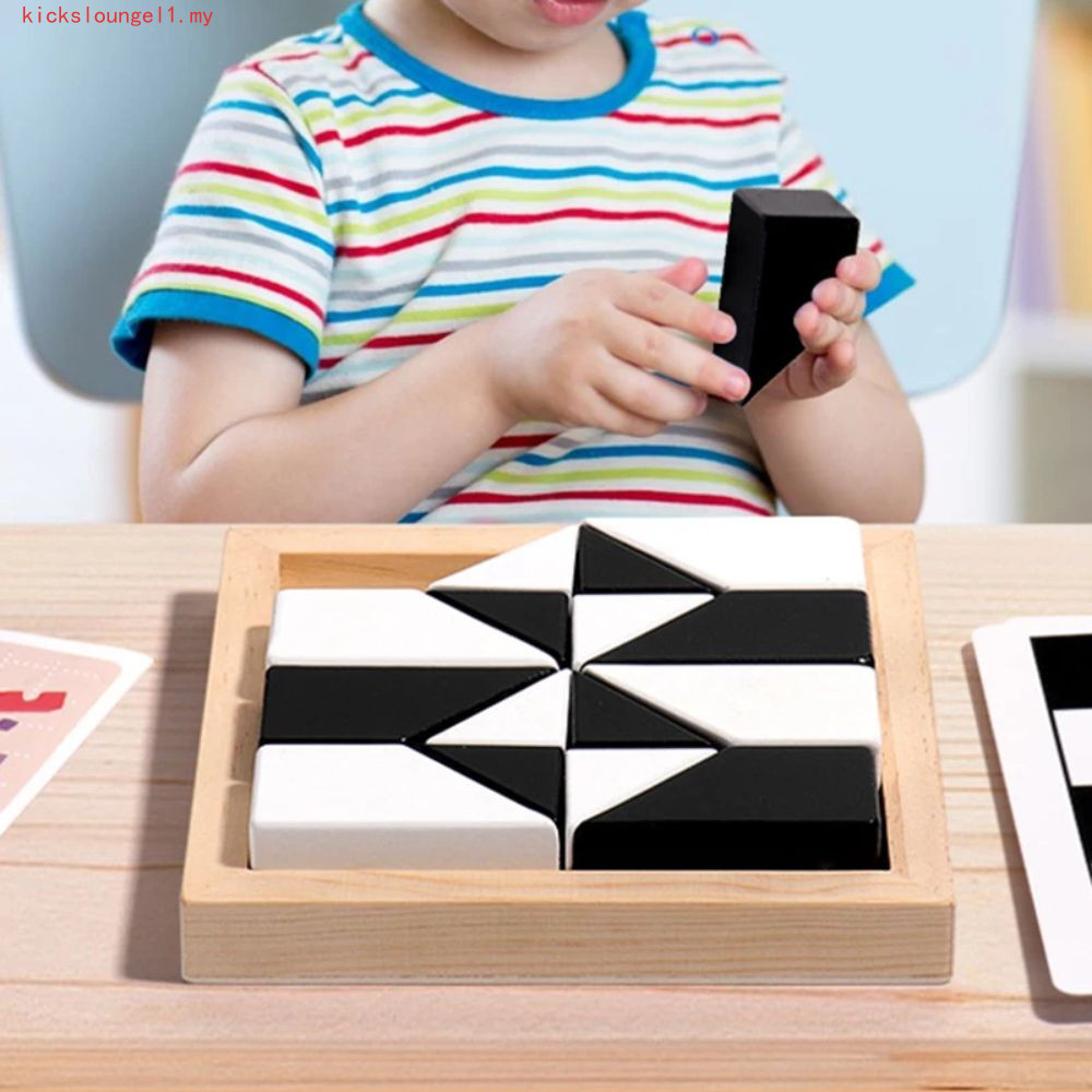 KICKSLOUNGEL Geometric Shape Puzzles, Montessori Wooden Building Blocks ...