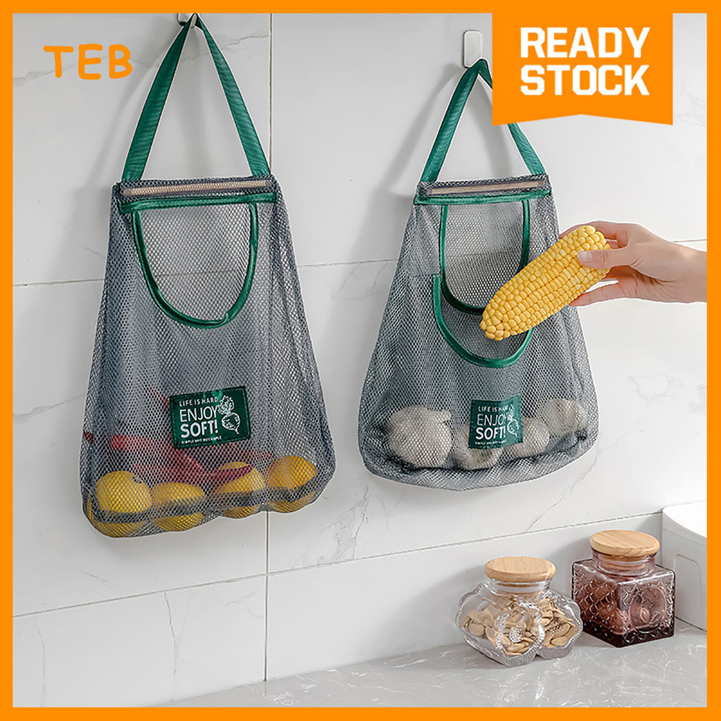 [TEB] Hanging Mesh Bag Vegetable Fruit Storage Hollow Breathable Onion ...