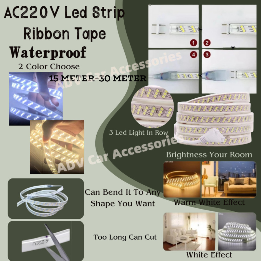 NEW 180LED/M SMD 5730 LED Strip Light AC 220V With Power Plug IP65 ...