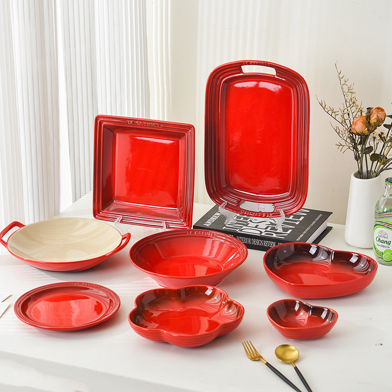 French LE CR Light Rainbow Neon Red Dopamine Tableware Rice Soup Dishes ...