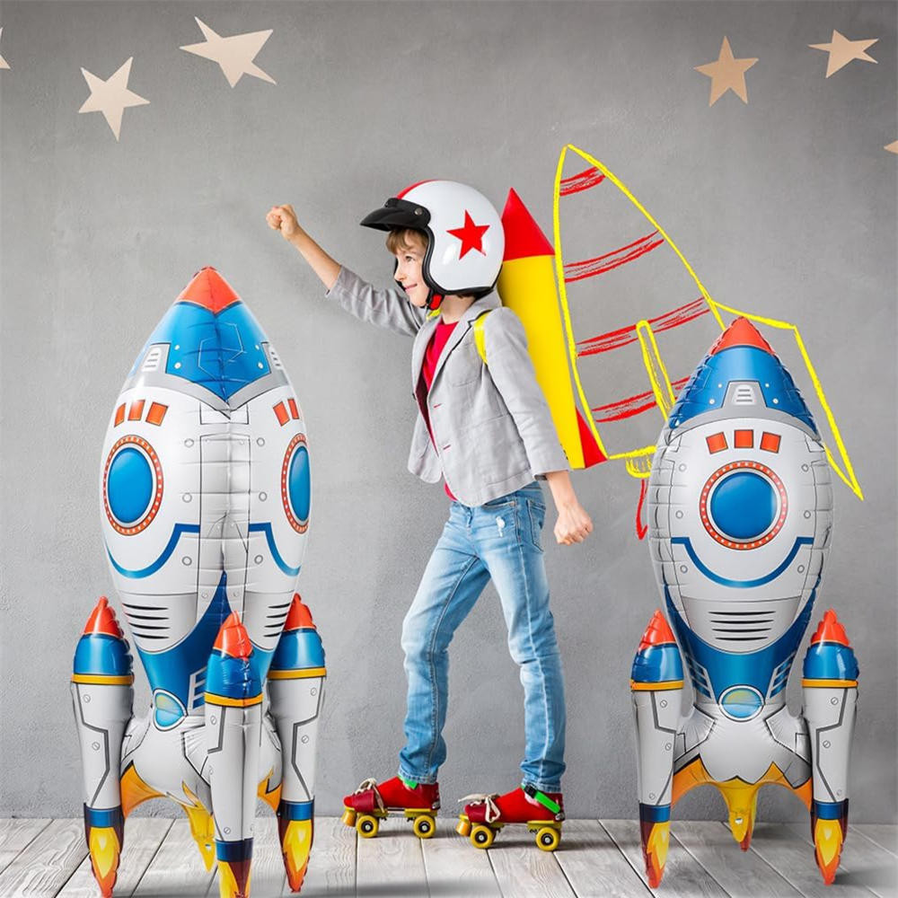 4D Standing Foil Inflatable Astronaut Rocket Balloons Kids Outer Space ...
