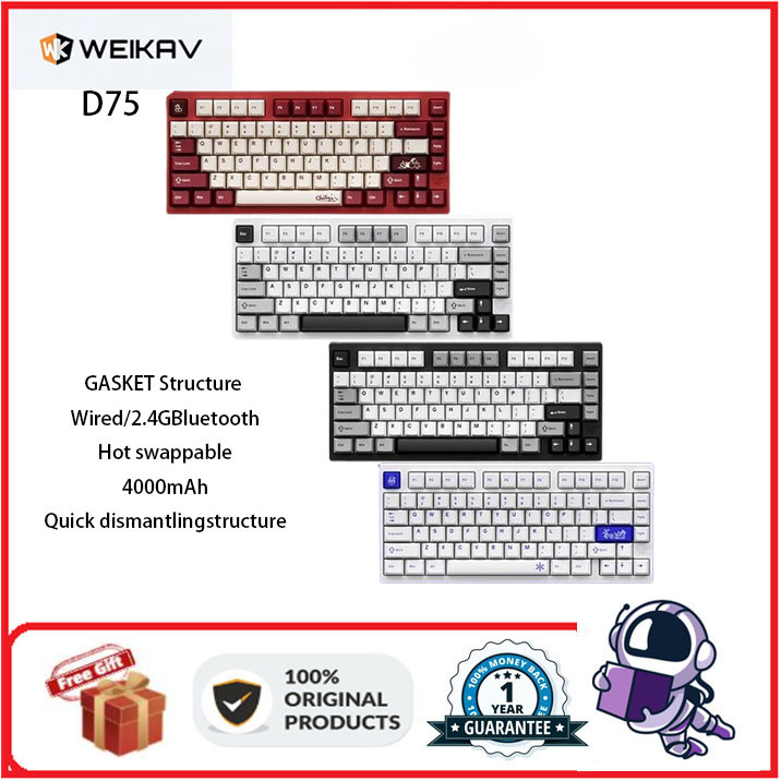 WEIKAV D75 Tri-mode Gaming Mechanical Keyboard with Wired, Wireless, and Bluetooth for Office ...