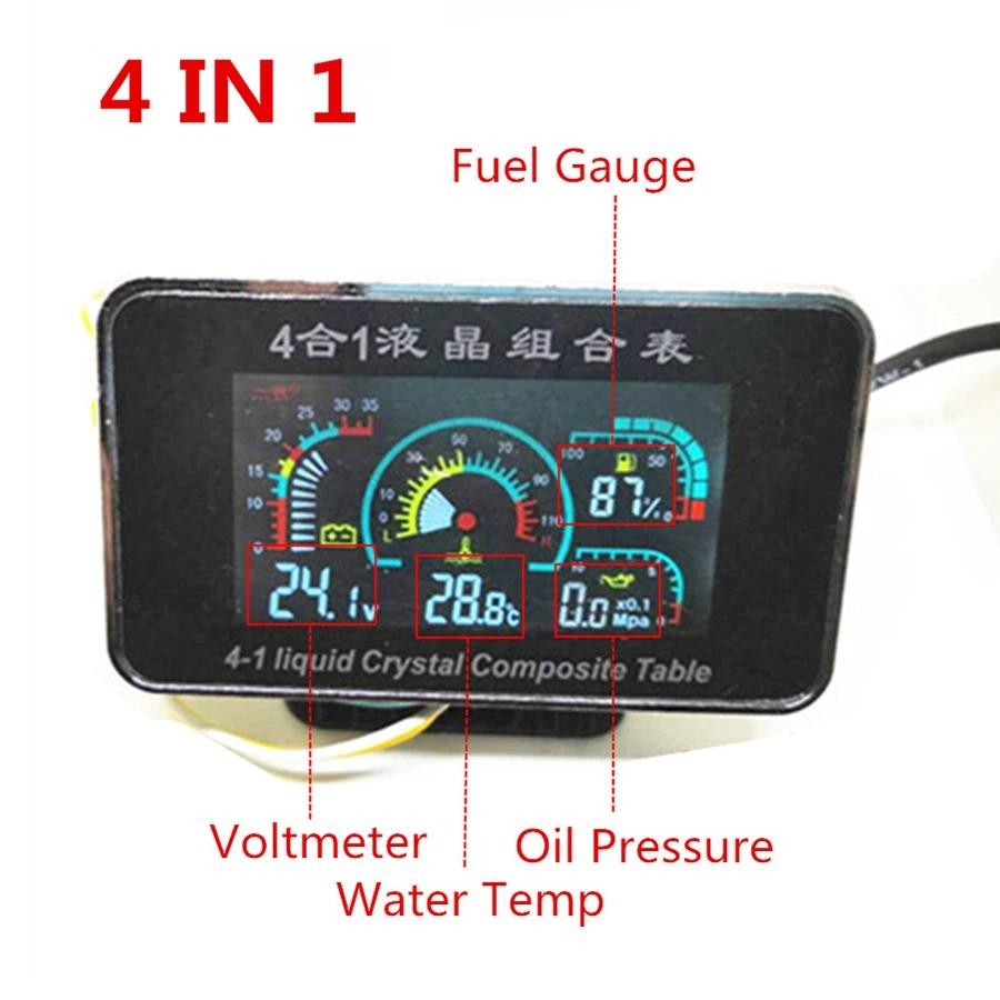 4 In 1 LCD 12v/24v Excavator Truck Car Oil Pressure Voltmeter Volt ...