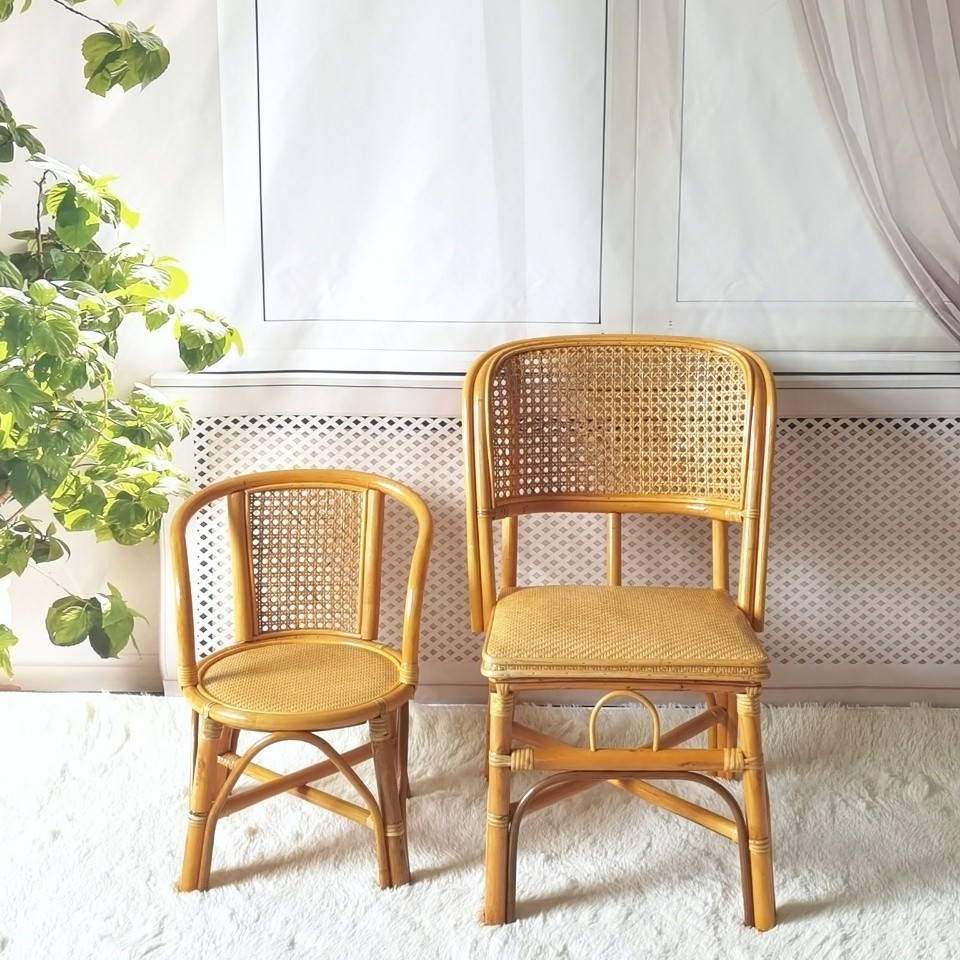 Chair Small Rattan Chair Real Rattan Children's Backrest Natural Rattan ...