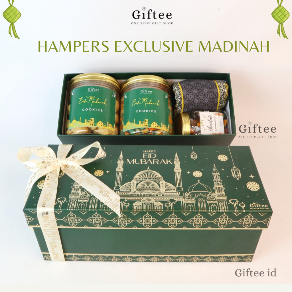 Hampers LEBARAN MADINAH EXCLUSIVE HARD BOX FILLED WITH DATES SAJADAH ...