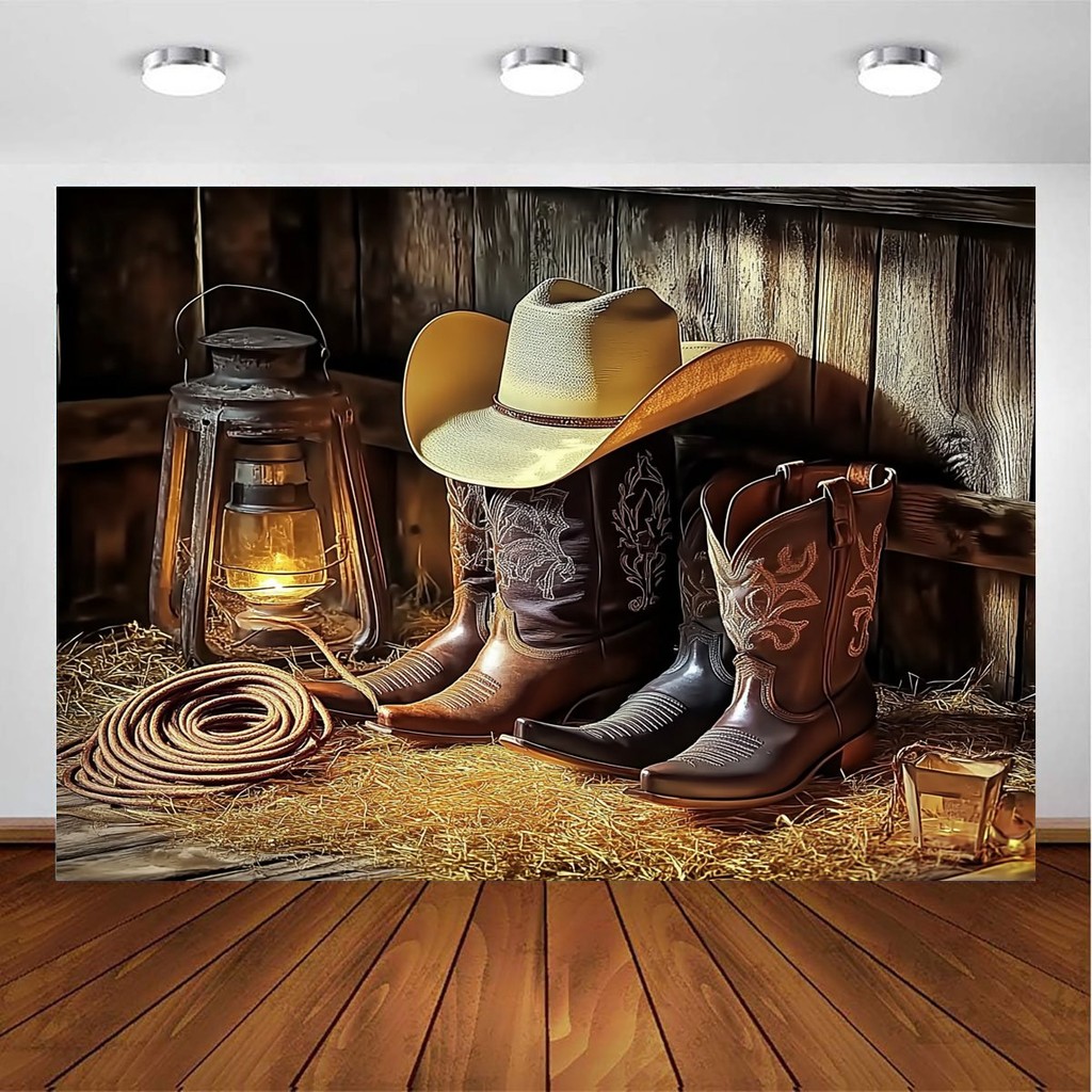 1Pc Western Style Cowboy Photography Backdrop West Cowboy Shoes Rustic ...