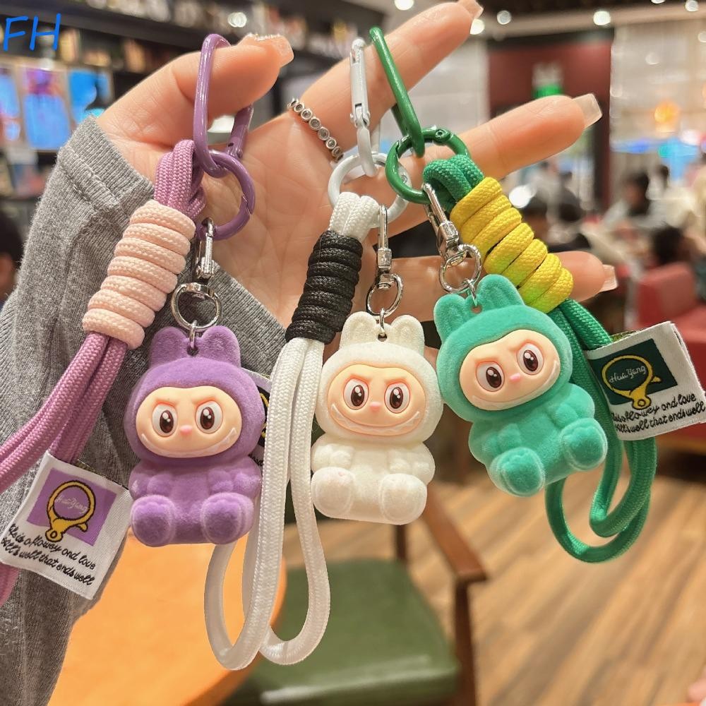 FENGHA Sit Down Labubu Pendant, Lanyard Hanging Rope Labubu Flocking ...