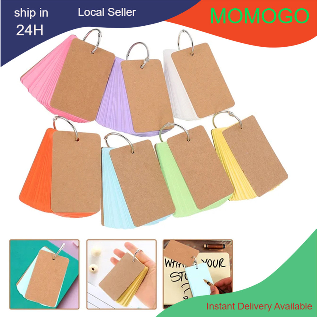 Mini Kraft Paper Binder Ring Easy Flip Flash Cards Multicolor 50 Sheets ...