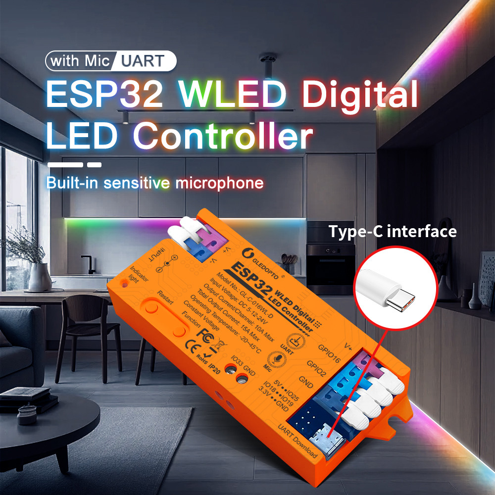 GLEDOPTO ESP32 WLED LED Digital Controller 5-24V for Addressable WS2811 WS2812 SK6812 TM1814 ...