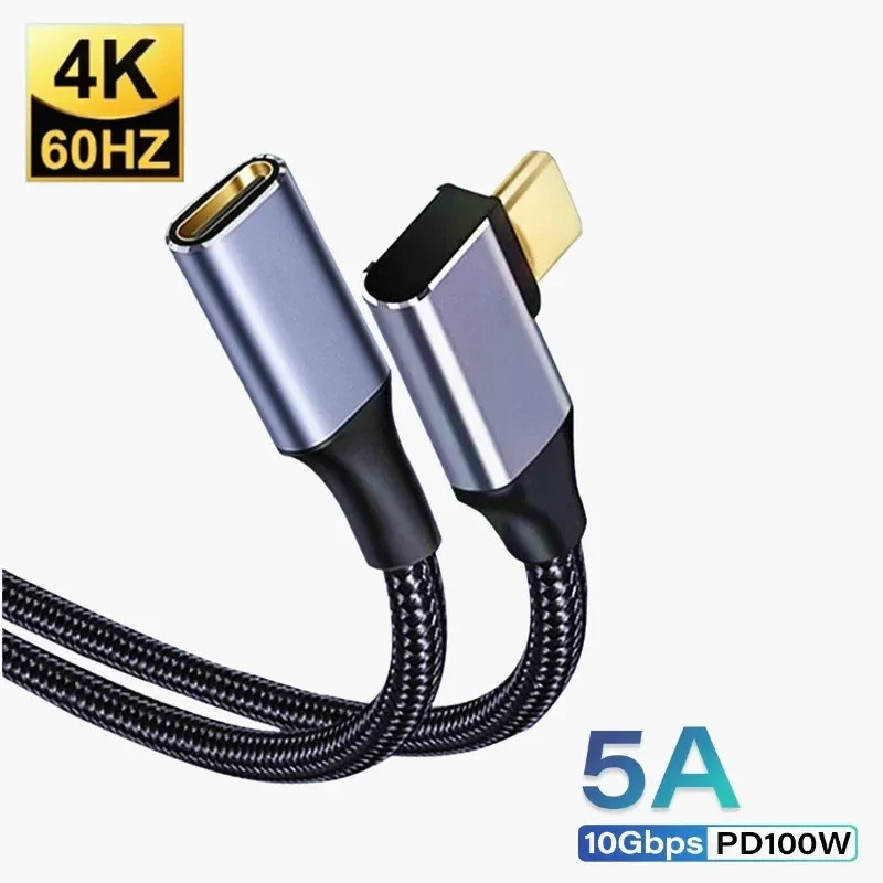 5A Type C Male Female 90 Angle Cable USB C Extension Cable Fast ...