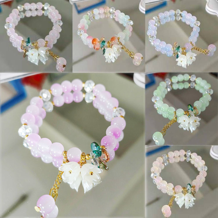 Korea Double Colorful Crystal Beaded Bracelets Flower Bell Orchid ...