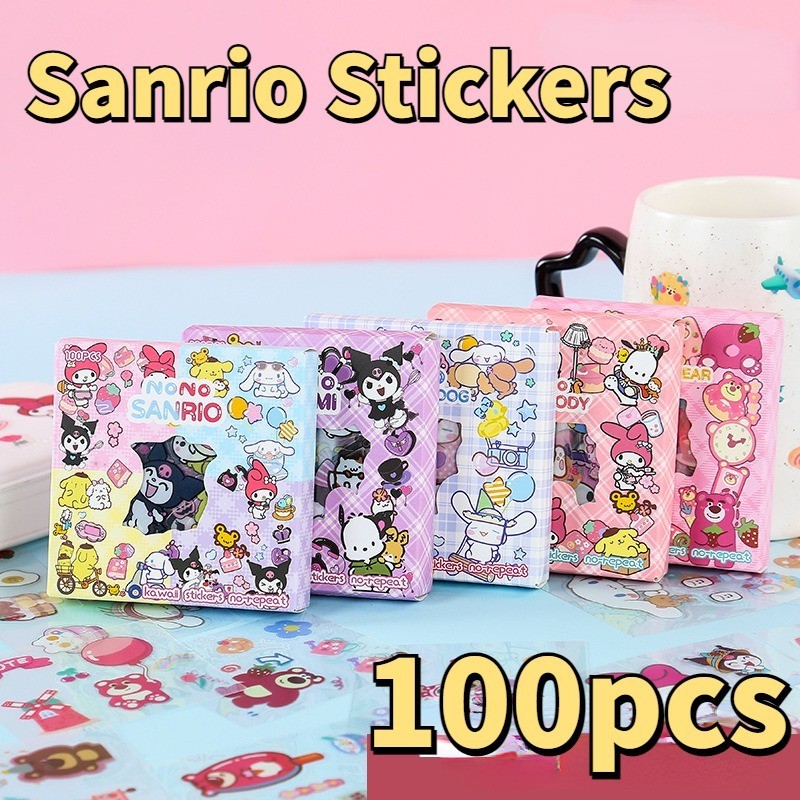 100PCS/SET Sanrio Stickers Gift Box Cute Kuromi My Melody Cartoon Ins ...