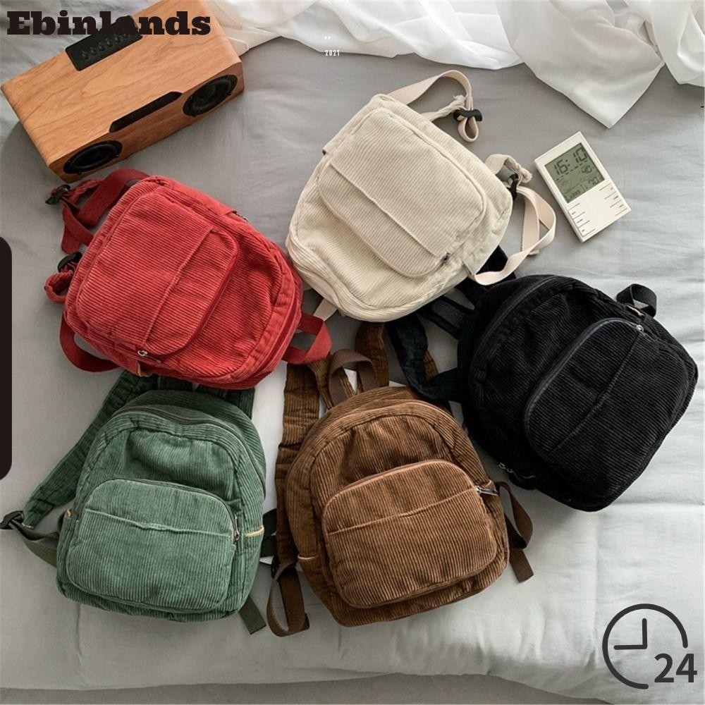 LUCKY-EBINLANDS Small Backpacks, Corduroy Travel Mini Backpack Purse ...