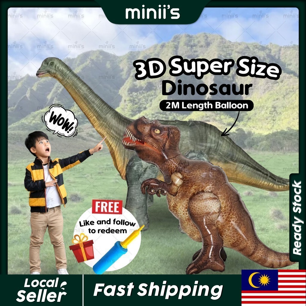 MINIIS 3D Dinosaur Balloon Self Stand 4D Giant Dinosaur Foil Balloon Super Size Jurassic World T ...