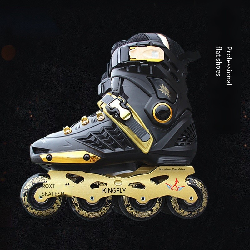Adult Inline Skates For Men And Women Black Gold Skates Flat Inline ...