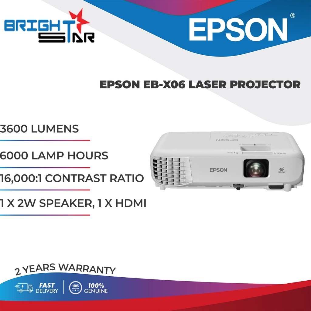 EPSON EB-X06 LASER PROJECTOR / XGA / 3600 LUMENS / 6000 LAMP HOURS ...