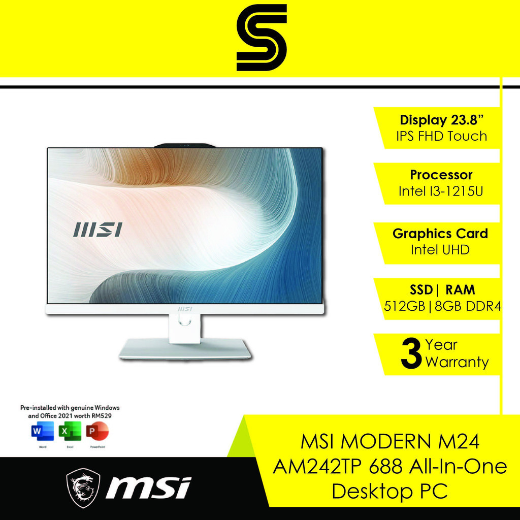 MSI MODERN M24 AM242TP 12 688 All-in-one Desktop PC (23.8" FHD IPS ...