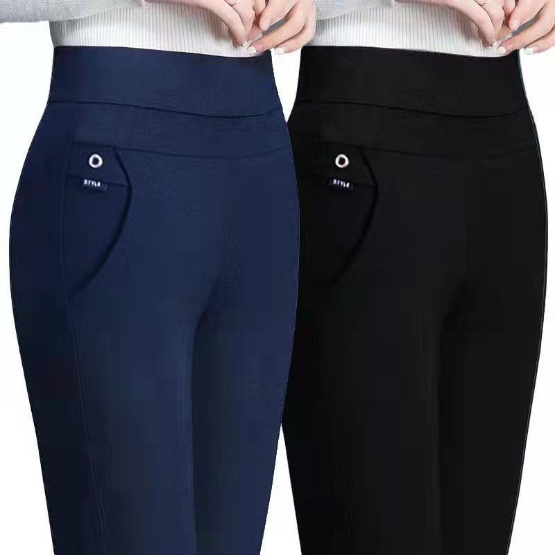 Mom Pants High Waist Elastic Straight Casual Trousers Outer Wear Thin ...
