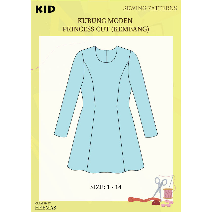 👚POLA BAJU KURUNG PRINCESS CUT (KEMBANG) KANAK-KANAK KID SEWING ...