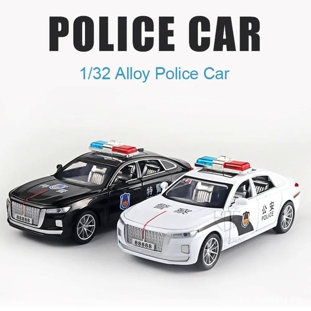 1/32 Diecast Alloy Toy HongQi Police Car Model 6 Doors Opend Sound ...