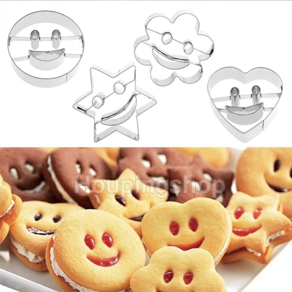4pcs/set Cake Cutter Molds Mini Emoji Smiley Face Cookie Molder Egg ...