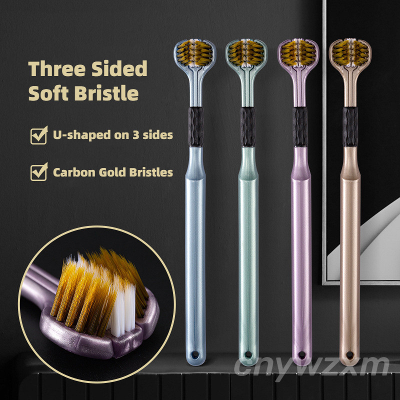 2 Pcs/set 360° Three Sided Toothbrush with Tongue Cleaner No Dead Angle ...