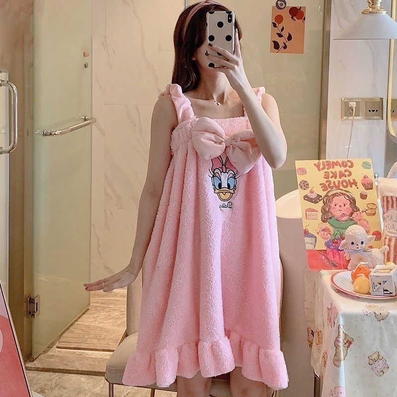 Coral Fleece Bathrobe Female k Cute Daisy Bath Dress Princess Korean ...