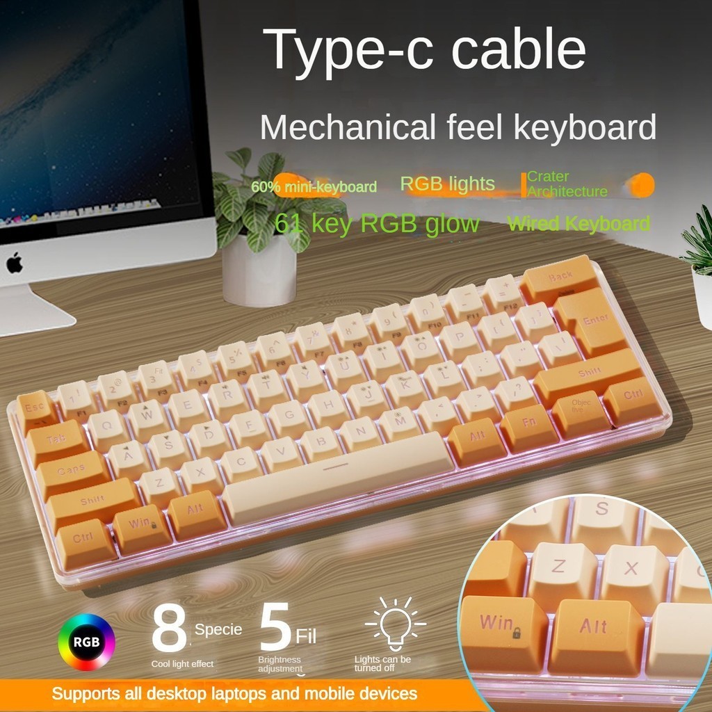2024 Ready Stock 61-Key K401 Color Matching Keycap Mechanical Feel ...