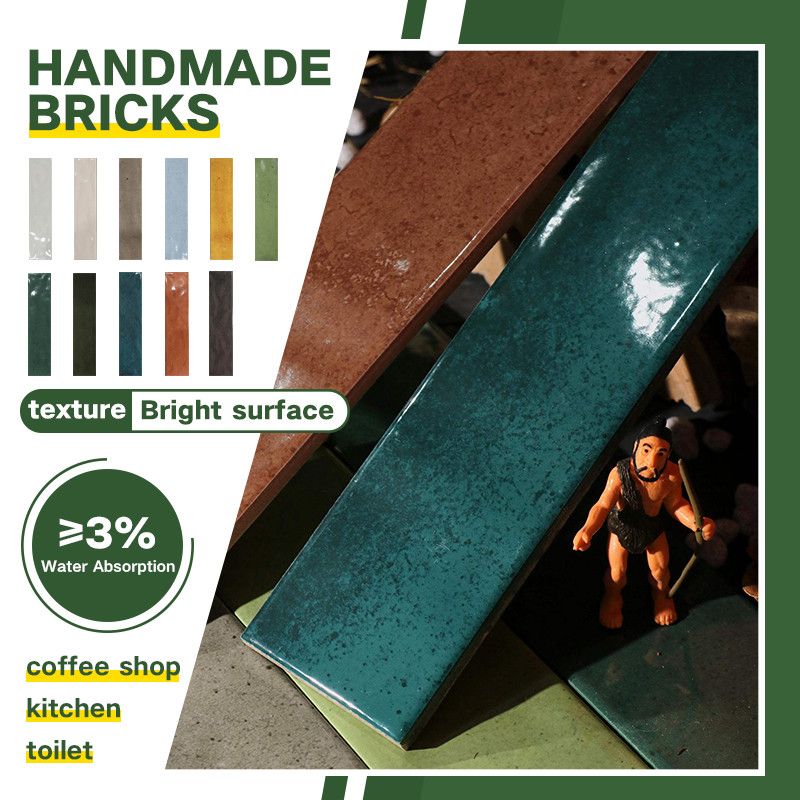 Miflora Hand-made brick Green long strip wall tiles Kitchen Bathroom ...