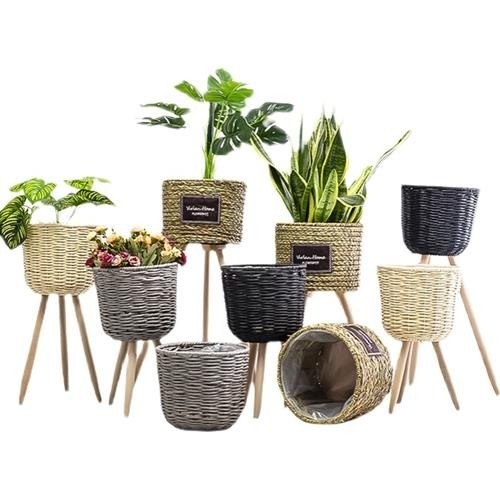 Stand Bunga Kayu Lantai Anyaman Rotan Tinggi dan Rendah Ruang Tamu ...