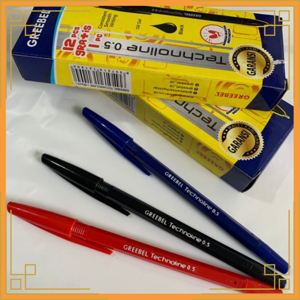 MERAH GREEBEL Technoline Semi Gel Pen 0.5 Black / Blue / Red (1 Box contains 12 Pcs) | Shopee ...
